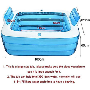 Blue Color Inflatable Bath Tub Plastic Portable Foldable Bathtub Soaking Bathtub Home SPA Bath Equip with Electric Air Pump (Size : 160cm)