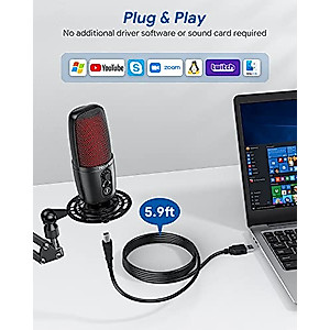 TECURS USB Microphone Condenser, PC Microphone Kit for Computer, Streaming Mic with Adjustable Boom Arm, Gaming,Microphone for Podcast, Twitch, YouTube, PS4, PS5