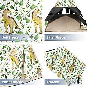 RATGDN Small Pet Hideout Dinosaur Leaves Pattern Hamster House Guinea Pig Playhouse for Dwarf Rabbits Hedgehogs Chinchillas