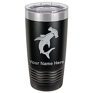 LaserGram 20oz Vacuum Insulated Tumbler Mug, Hammerhead Shark, Personalized Engraving Included (Black)