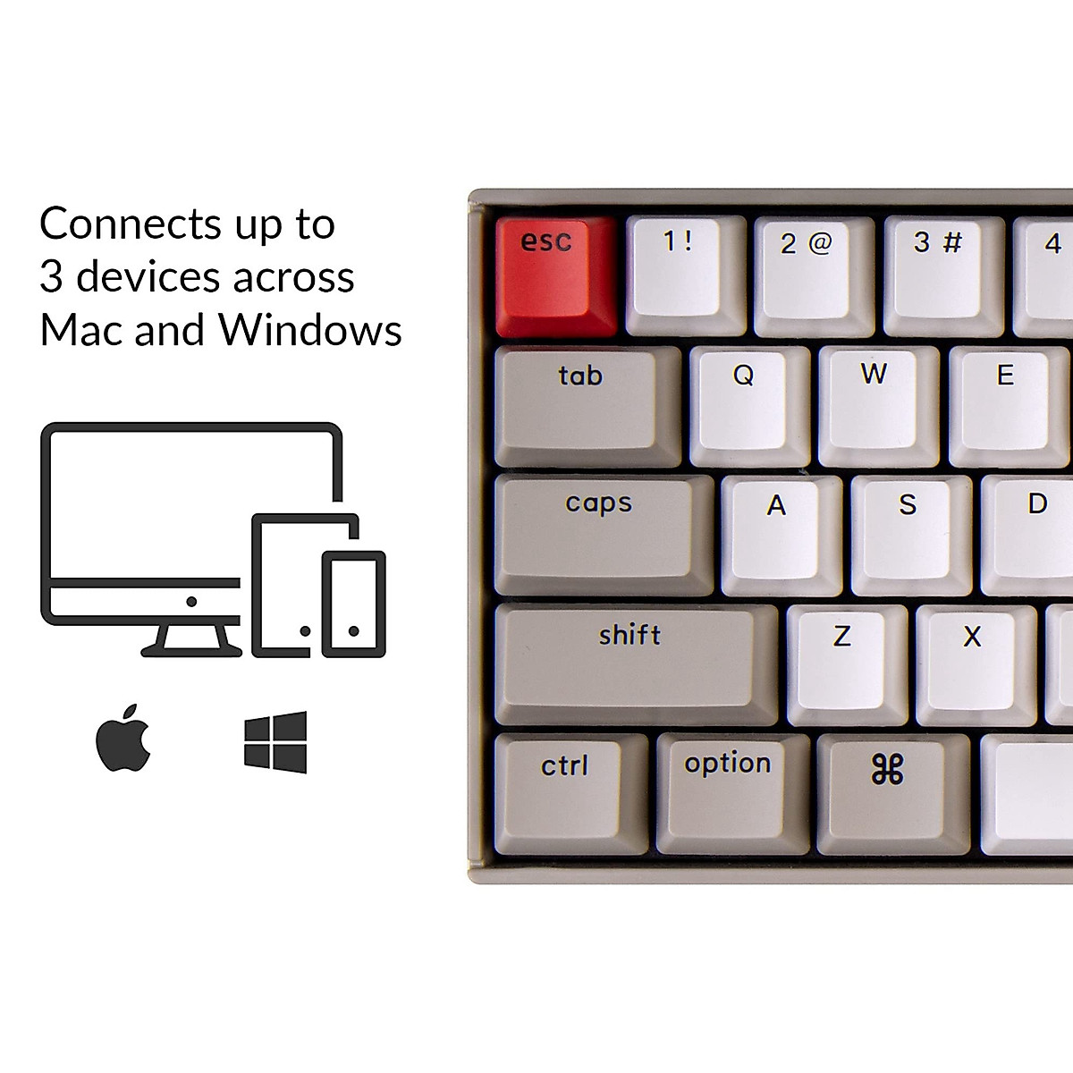 Keychron K6 Hot-Swappable Wireless Mechanical Keyboard for Mac, 65% Compact 68 Keys, Bluetooth, Multitasking, Type-C Wired Gaming Keyboard for Windows Non-Backlit with Keychron Brown Switch