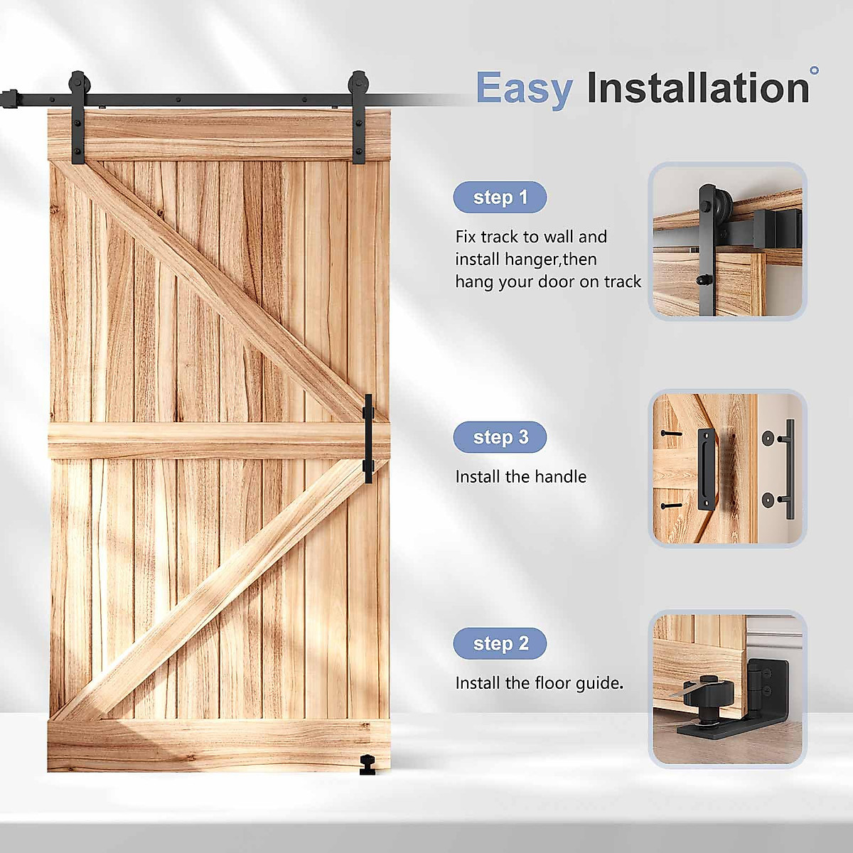 EaseLife 8 FT Sliding Barn Door Track and Handle Hardware Kit,Heavy Duty,Straight Pulley,Slide Smoothly Quietly,Easy Install (8FT Track Kit for 40"~48" Wide Single Door)