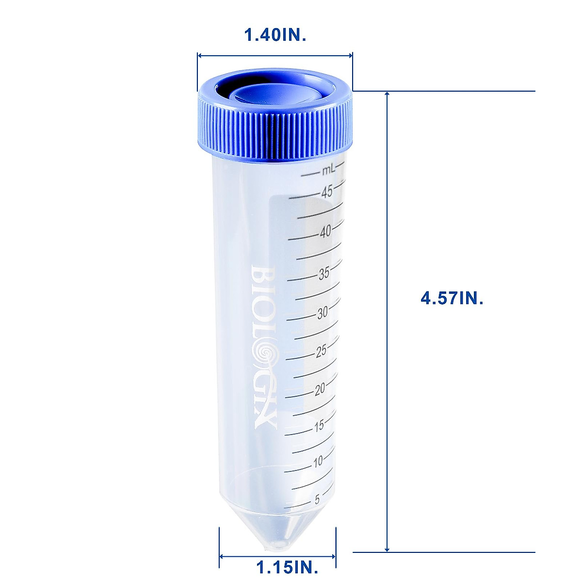 Biologix 50ml Conical Centrifuge Tubes, 25Pcs Sterile Polypropylene Test Tubes with Plug-Seal Screw Caps, Plastic Container with Graduated & Write Area, Rack Package, Non-Pyrogenic, DNase/RNase Free