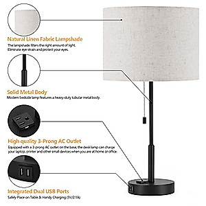 JS NOVA JUNS Table Lamps, Bedside Lamp Set of 2 with Dual USB Ports and 3-Prong AC Outlet, Modern End Table Nightstand Light Perfect for Bedroom, Living Room, Study Room, LED Bulbs Included