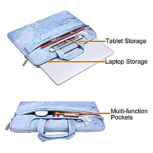 MOSISO Laptop Shoulder Bag Compatible with MacBook Air/Pro,13-13.3 inch Notebook,Compatible with MacBook Pro 14 inch 2023-2021 A2779 M2 A2442 M1, Watercolor Marble Sleeve with Trolley Belt, Blue