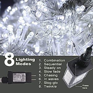 Icicle Christmas Lights Outdoor White - 32.8ft 300 LED Icicle String Lights with 8 Lighting Modes - Connectable Outside Icicle Lights for Xmas/Hourse/Garden/Wedding/Party/Patio/Eave Decorations - Cool