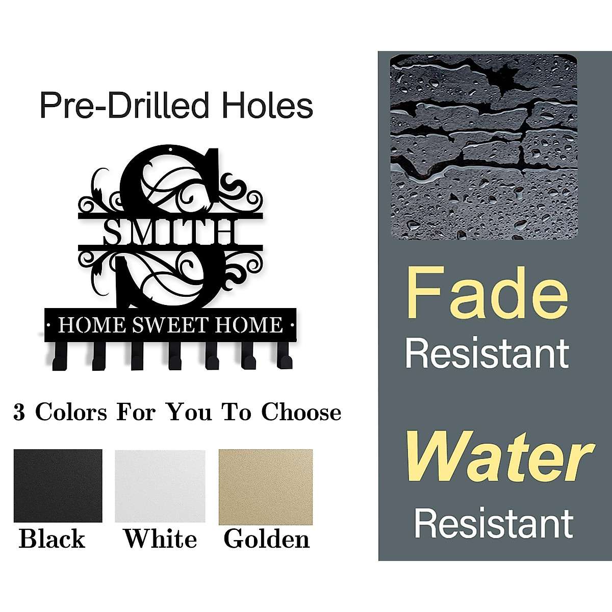 HYTSIGN Personalized Metal Family Name Key Holder for Wall, Metal Key Hooks for Wall, Key Holder for Wall, Personalized Key Holder for Wall, Custom Key Holder for Wall Keys Hooks Rack