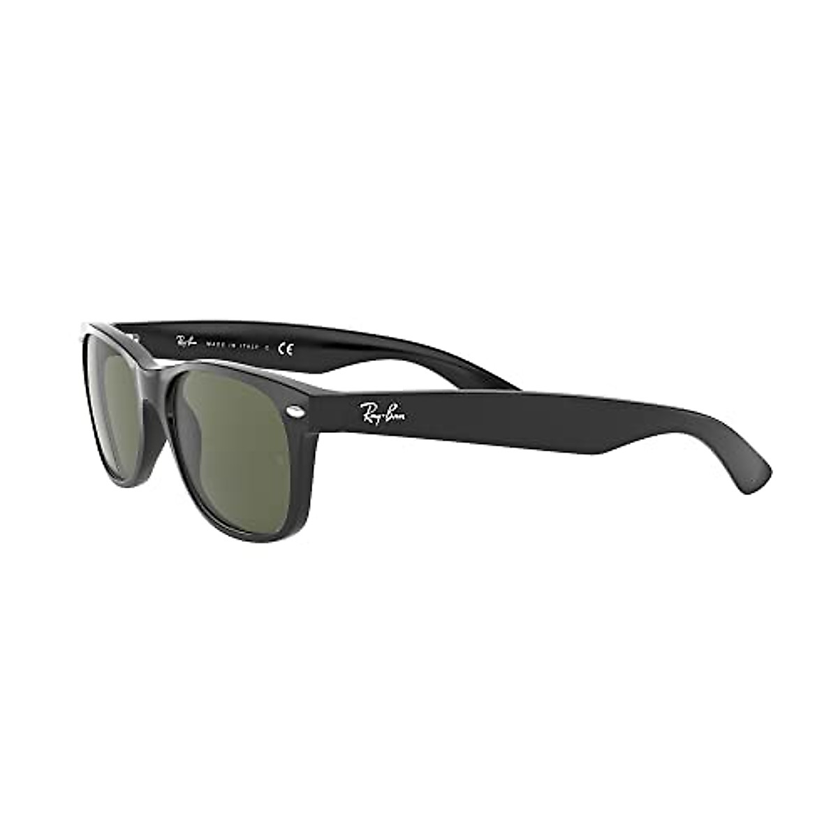 Ray-Ban RB2132F New Wayfarer Low Bridge Fit Square Sunglasses, Black/G-15 Green, 58 mm