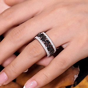 Jeulia Black Skull Rings for Women Mens Sterling Silver Biker Band Style Rings Two Tone Plated Stackable Wedding Bands White Diamond Bridal Set Engagement Anniversary Promise rings for Her (7.5)