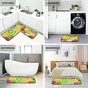 Lemon Strawberry Kitchen Rugs and Mats Set 2 Piece Non Slip Washable Runner Rug Set of 2 for Floor Home Kitchen Laundry Decorative