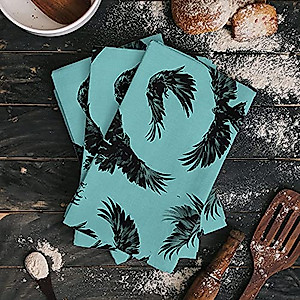 YOKOU Kitchen Towel, Halloween Crow Raven Teal Green Absorbent Dish Cloths Super Soft Dish Towels Hand Towels or Tea Towels for Bathroom, Tubs, Shower, Pack of 1