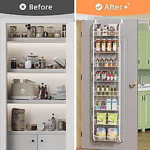 TIMEBAL Over the Door Pantry Organizer, 8-Tier Metal Hanging Rack with 8 Large Baskets, Rust Resistant, White