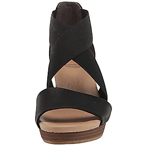 Dr. Scholl's Shoes Women's Barton Band Wedge Sandal, Black Smooth, 9