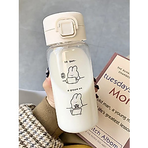 CEINOM Kawaii Bear Water Bottle With Straw Sport Plastic Portable Drinking Bottle For Girl Cute Juice Tea Water Cups (English Log)