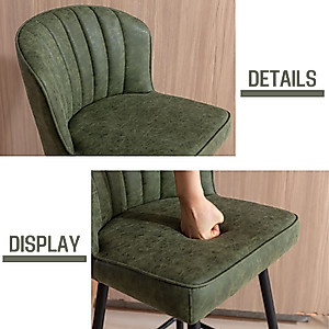 CIMOO Green Leather Bar Stools Set of 2 Mid Century Modern Counter Stools 26 Inch Counter Height Stool Chairs Upholstered Kitchen Island Chairs with Back, PU Faux Letaher