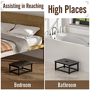 Tikea Step Stool for Adults with Handle & Non - Slip Surface and Rubber Feet - Sturdy Step Stool with Glow Strip - 500 lbs Capacity for Bedroom, Bedside, Bathroom, and Kitchen (Black)