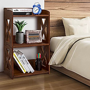 NHZ Side Table 3 Tier, End Table with Storage Shelf, Table Nightstand, Small Bookshelf, Bookcase, Display Rack for Office, Bedroom, Living Room and Kitchen. (Brown)