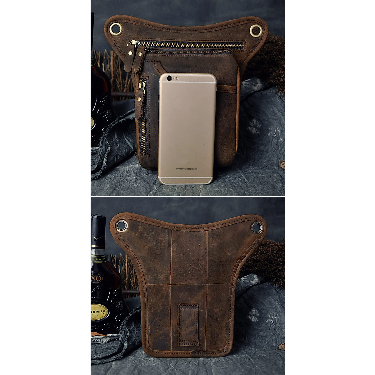 Le'aokuu Mens Genuine Leather Outdoor Sporting Hicking Waist Hip Pack Messenger Shoulder Drop Leg Thigh Bag Pouches For Women (211-5 0 Dark Brown)