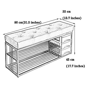 ALDEPO Shoe Cabinet Entryway Shoe Rack with Storage Drawers Iron Art Shoe Changing Stool with Cushion Wardrobe Shoe Rack Shoe Rack Bedside Bench