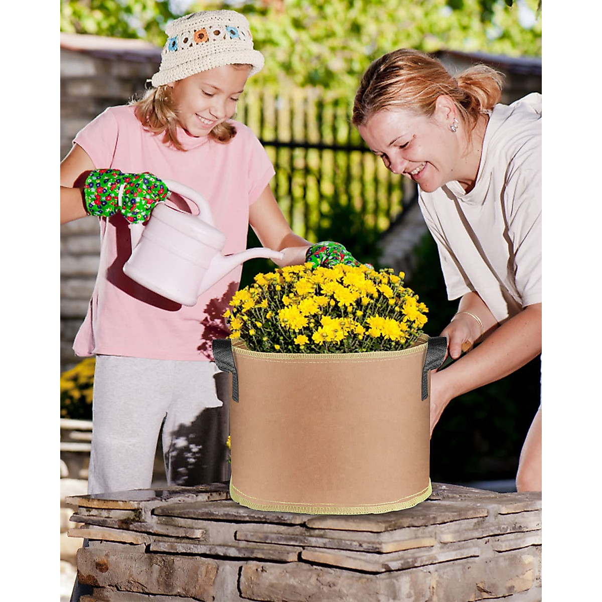 OMMO 5-Pack 7 Gallon Grow Bags Thickened Non-Woven, Aeration Fabric Planter Grow Pot with Durable Handles and Reinforced Side, Heavy Duty Cloth Pots for Small Trees, Fruits, Vegetables and Flowers