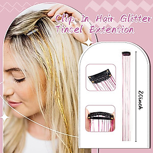 Hair Tinsel Pack of 12 Pcs Clip in Hair Tinsel 20 Inch Colorful Glitter Tinsel Hair Extensions Tinsel Fairy Hair Party Dazzle Hair Accessories Strands Kit for Women Girls Kids(12Pcs,Colorful#)