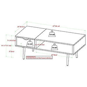 Walker Edison Montclair Mid Century Modern Faux Marble Top 1 Drawer Coffee Table, 42 Inch, Acorn