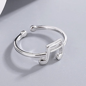 Musical Symbol 925 Sterling Silver Stackable Ring Minimalist Treble Clef Note Statement Open Adjustable Extendable Finger Rings for Women Men Simple Birthday Jewelry Gift for Music Lover Best Friends Music Party