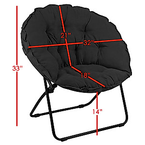 Zenithen Round Black Foldable Padded Dish/Saucer Chair for Dorm, Living Room, or Bedroom, 32" (Pack of 1)
