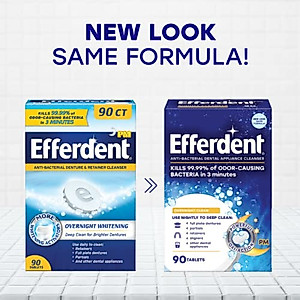 Efferdent PM Overnight Anti-Bacterial Denture Cleanser Tablets 90 ct. (Pack of 6)
