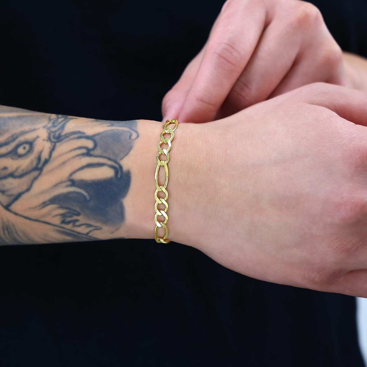 Nuragold 10k Yellow Gold 6.5mm Solid Figaro Chain Link Bracelet, Mens Womens Jewelry 7" 7.5" 8" 8.5" 9"