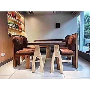 SUSUO 63" L x 27.6" W Rectangle Modern Dining Table Solid Wood Leisure Coffee Table with Double Pedestal Base, Walnut Dining Table Wood Furniture for Home and Kitchen