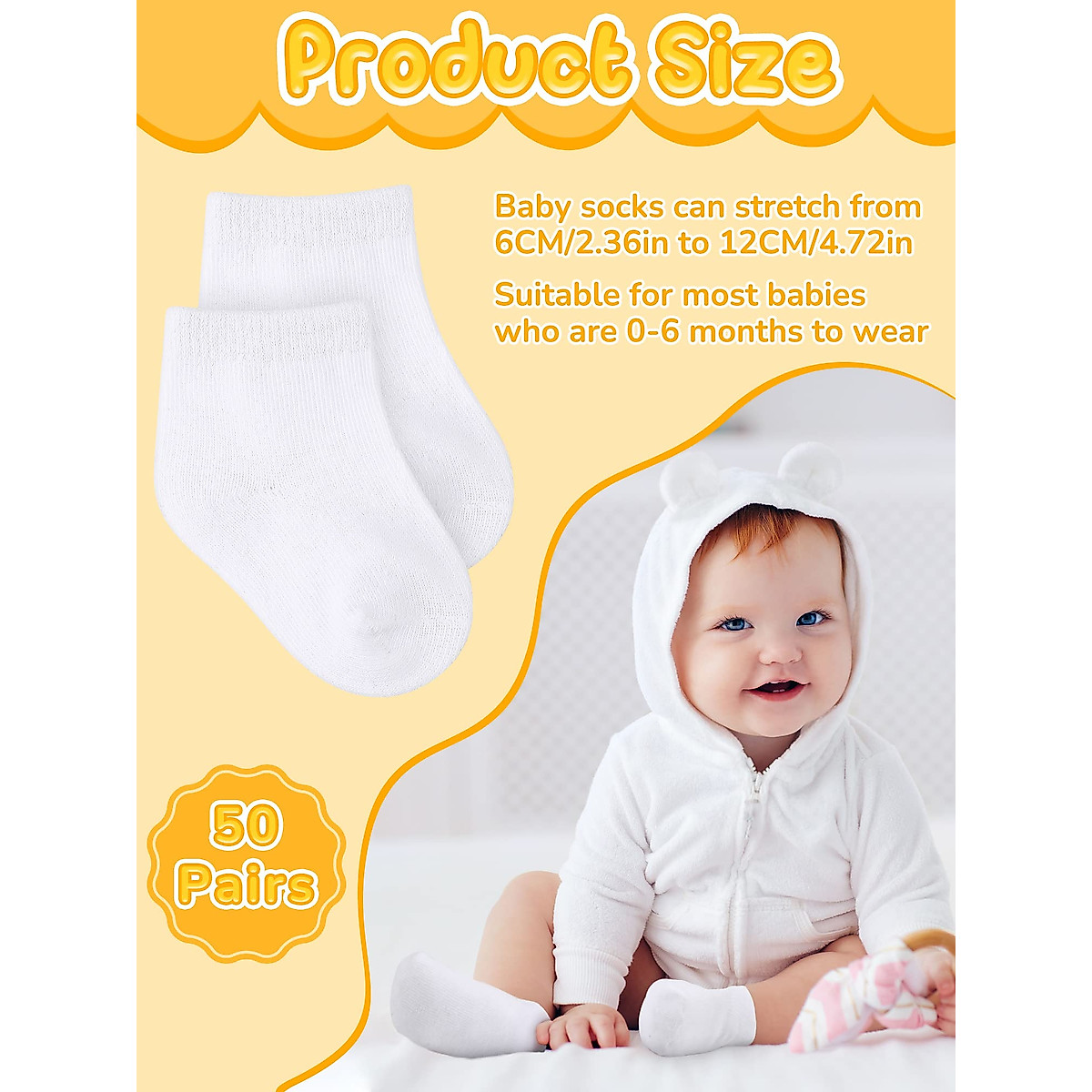 Jecery 50 Pairs Baby Cotton Socks Bulk Newborn Ankle Socks Unisex Baby Socks Stretch Socks for Baby Boys Girls,0-6 Months