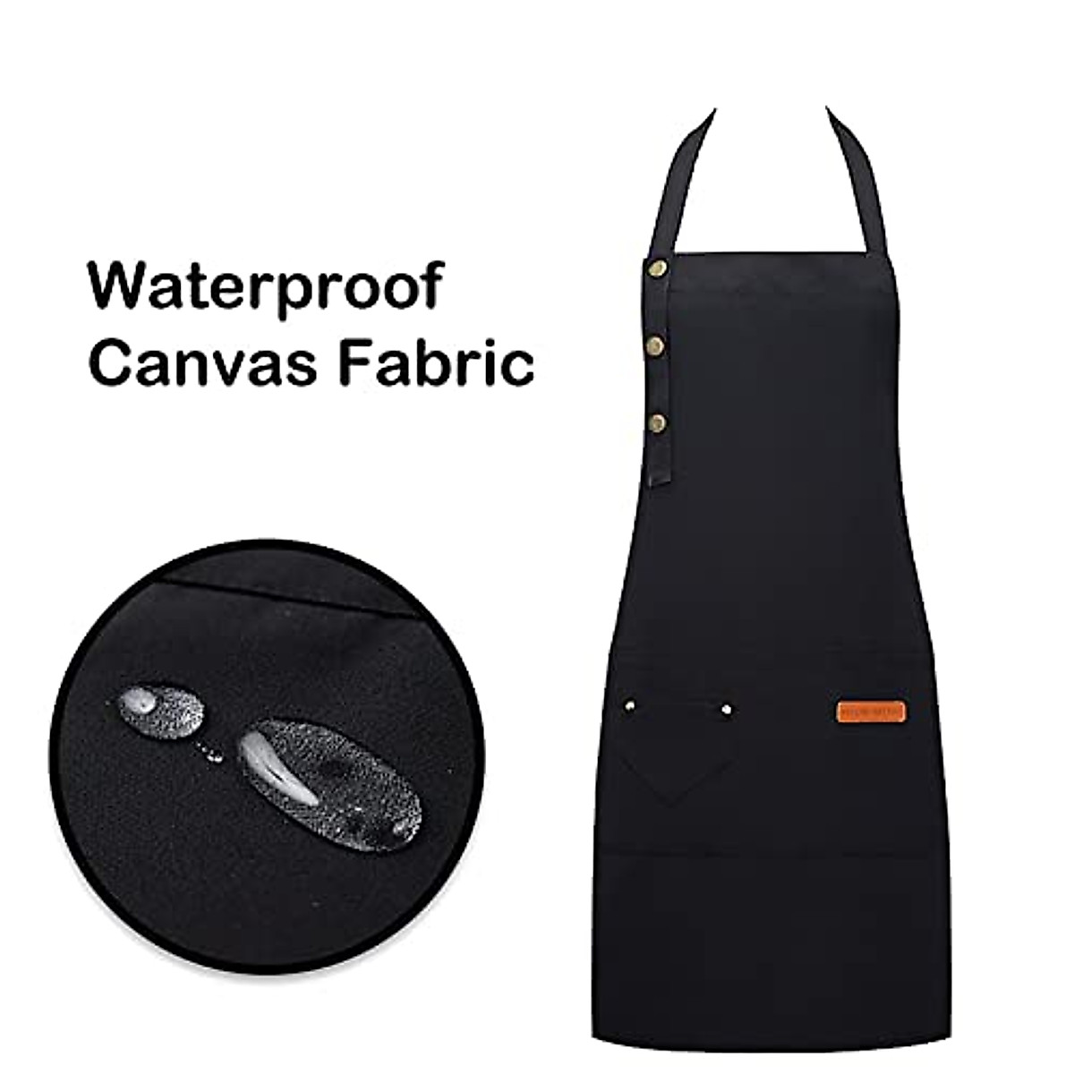 YFJQTZX Adjustable Canvas Apron Women Men, Waterproof Kitchen Aprons for Women With Pockets, Cute Cooking Chef Aprons for Men Grill(Black)