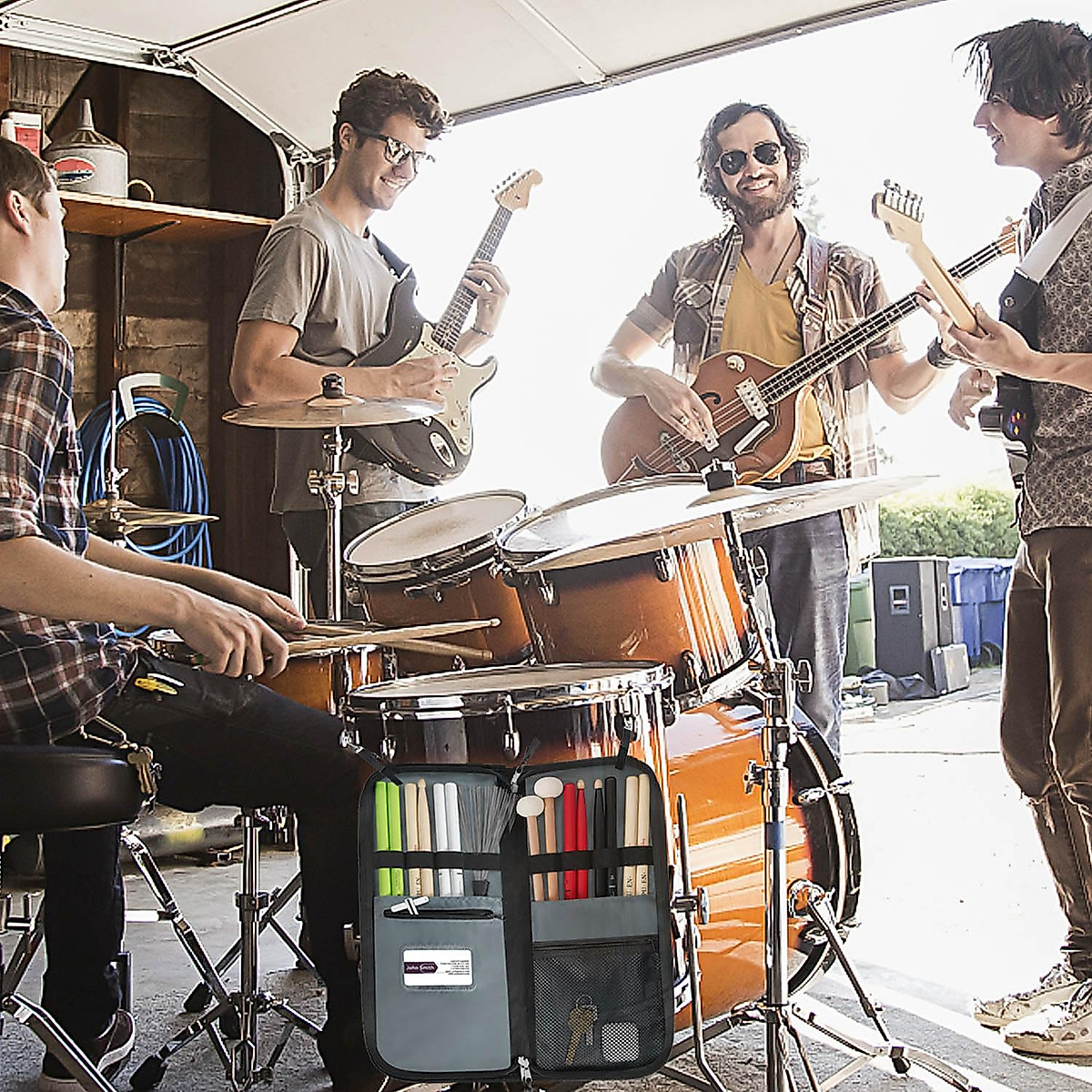 SNIGJAT Drumstick Bag with Crossbody Shoulder Strap, Large Capacity Mallet Bag with Anti-falling Pockets, Gifts for Drummers, Beginners in Band, Gig, Solid Drum Sticks Bag with Metal Hooks