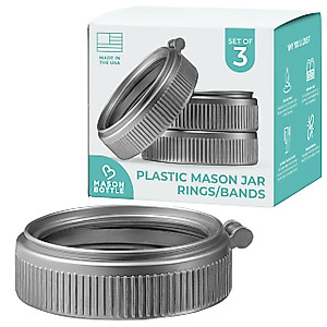 Mason Bottle Plastic Mason Jar Rings/Bands (Set of 3) Fits All Regular Mouth Mason Jars, Reusable and Rust-Free, Non-Toxic BPA Free (Silver, Regular-Mouth)