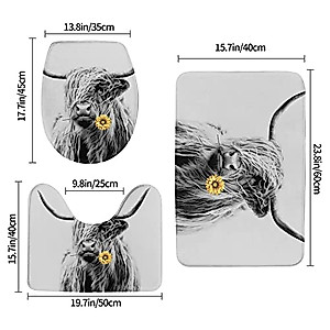 Sunflower Cows Bath Mats for Bathroom,3 Piece Non Slip Bathroom Rugs,Rubber Back Runner Mat for Kitchen Shower Floors 24" x 16"