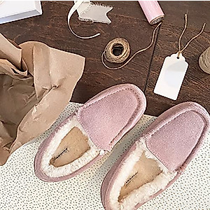 Dearfoams womens Fireside Mel Genuine Shearling Indoor/Outdoor Moccasin With Wide Widths Slipper, Dusty Pink, 9 US