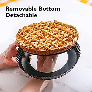 HONGBAKE Round Tart Pan 9 Inch with Removable Bottom, Nonstick Quiche Baking Pan for Oven, Tarts Tin for Cheese Cakes, Desserts