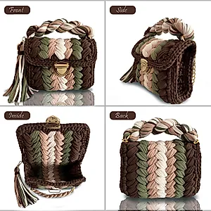 CHQEL Evening Clutch Bag for Women, Handmade Crochet Wedding Party Purse, Small Flap Formal Crossbody Handbag Evening Clutch (Autumn)