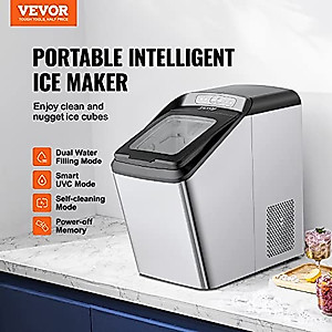 VEVOR Nugget Ice Maker, 30lbs in 24 Hrs, Countertop Nugget Ice Maker with 3Qt Reservoir, Manual & Auto Refill Self Cleaning Sonic Pebble Ice Maker for Home Office Party RV