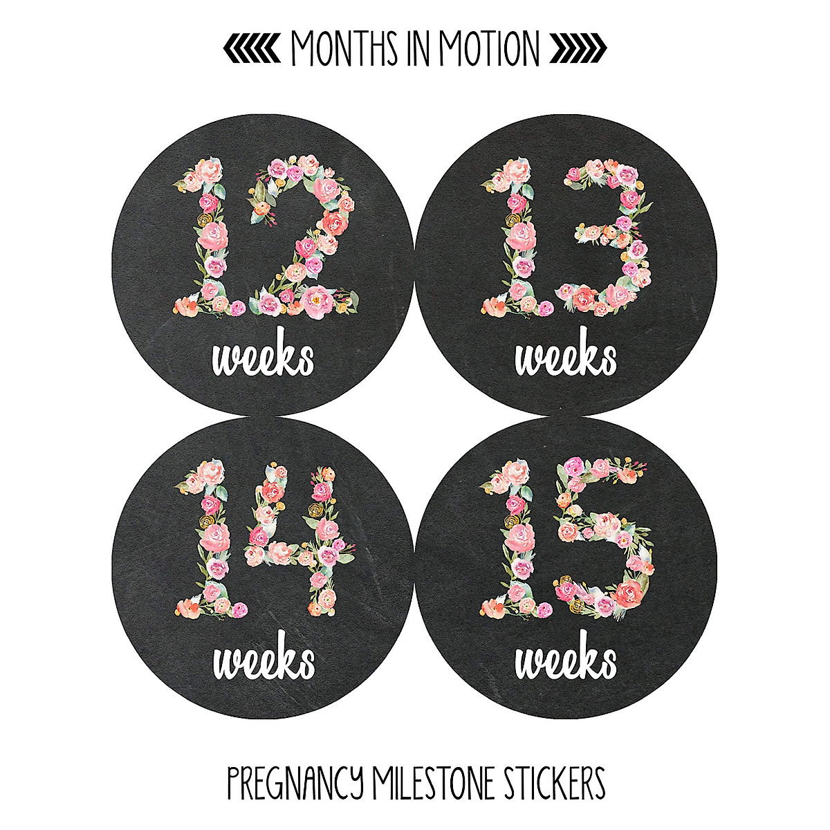 Months In Motion Pregnancy Weekly Belly Growth Stickers - Week to Week Pregnant Expecting Photo Prop - Maternity Keepsake - Baby Bump - Large Set of 36 Weekly Photo Sticker