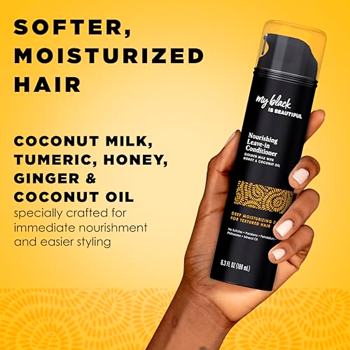 MY BLACK IS BEAUTIFUL Nourishing Leave-In Conditioning Cream, for Curly and Coily Hair with Coconut Oil, Honey, and Tumeric, 6.3 fl oz