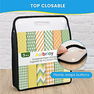 Aoibrloy 3 PCS Scrapbook Paper Storage for Holding 12 x 12 Inch Scrapbook, Black Portable Paper Storage Organizer with Handle for Storing Heat Transfer Papers Document Letter Envelope
