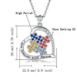 Autism Awareness Necklace 925 Sterling Silver I Love Someone with Autism Necklace Jewelry Gifts for Autism Mom Teacher