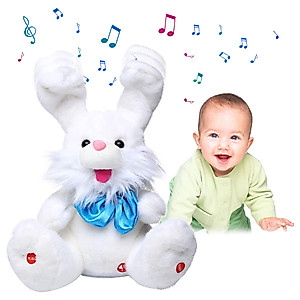 MIAODAM Peek A Boo Bunny Stuffed Animal, Singing Baby Toys for Girls, Children Song & Lullabies Stuffed Bunny Rabbit Repeats What You Say, Bunny Baby Toys 6-12 Months Talking Singing with Floppy Ears