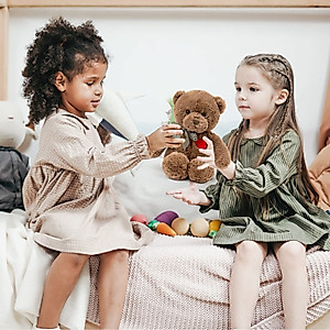 Adorlynetty 11.4” Small Teddy Bear with Heart Cute Brown Teddy Bear Stuffed Animals for Valentines Day Soft Bear Plushie Toy Stuffed Bear Plush Gifts for Girlfriend Kid