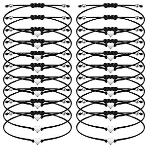 Sureio 20 Pieces Cute Matching Couple Bracelet Handmade Wax Rope Bangle Matching Jewelry for Couples Adjustable Black Rope Bracelet for Women Heart Braided Friendship Bracelets for Men