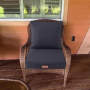 Faible Poisson Outdoor Chair Cushions, 20 x 20 Inch Waterproof Patio Furniture Back & Deep Seat Cushion Set with Handle and Anti-Slip Straps for Indoor Garden Camping, Plain Navy