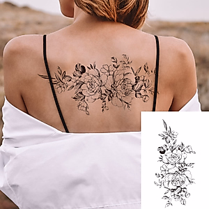 32pcs Black Rose Flower Temporary Tattoo Sticker For Women,Multiple Floral Pattern Designs(7.5X3.8 inch)
