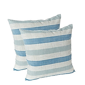 Klear Vu Liza Coastal Linen Decorative Throw Pillow, 18" x 18", Set of 2, 2 Count (Pack of 1), Stripe Blue